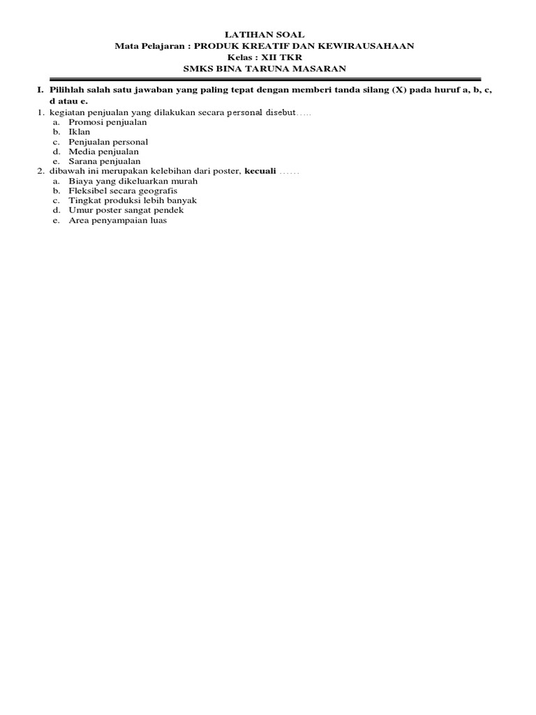 Latihan Soal Pkwu Siswa | PDF