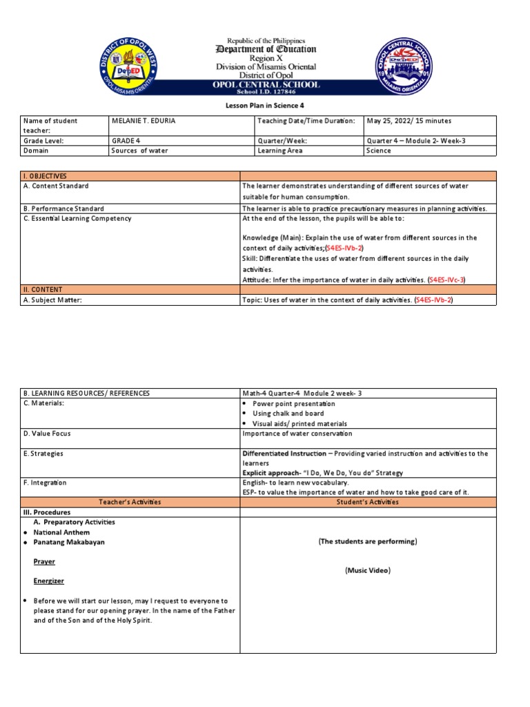 Science 4 Week 3 | PDF | Learning | Water