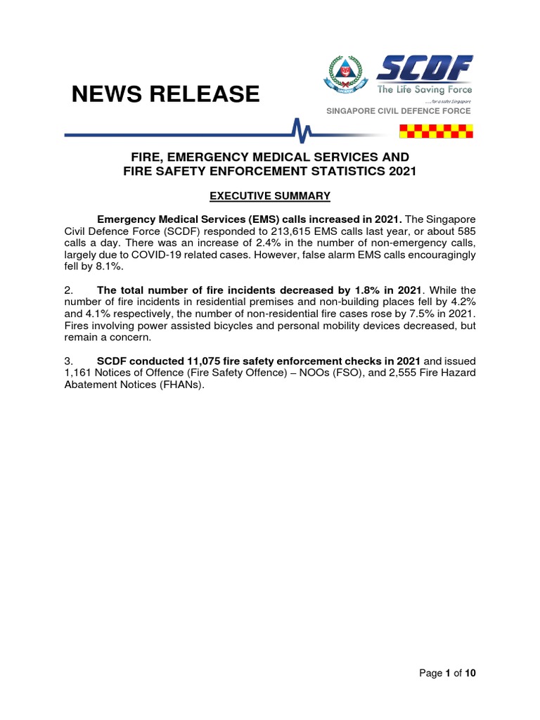 SCDF 2021 Fire & EMS Statistics | PDF | Fire Safety | Emergency
