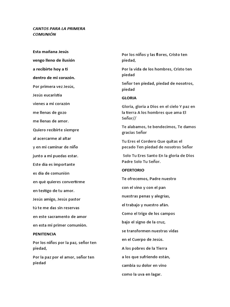 Cantos para La Primera Comunión | PDF