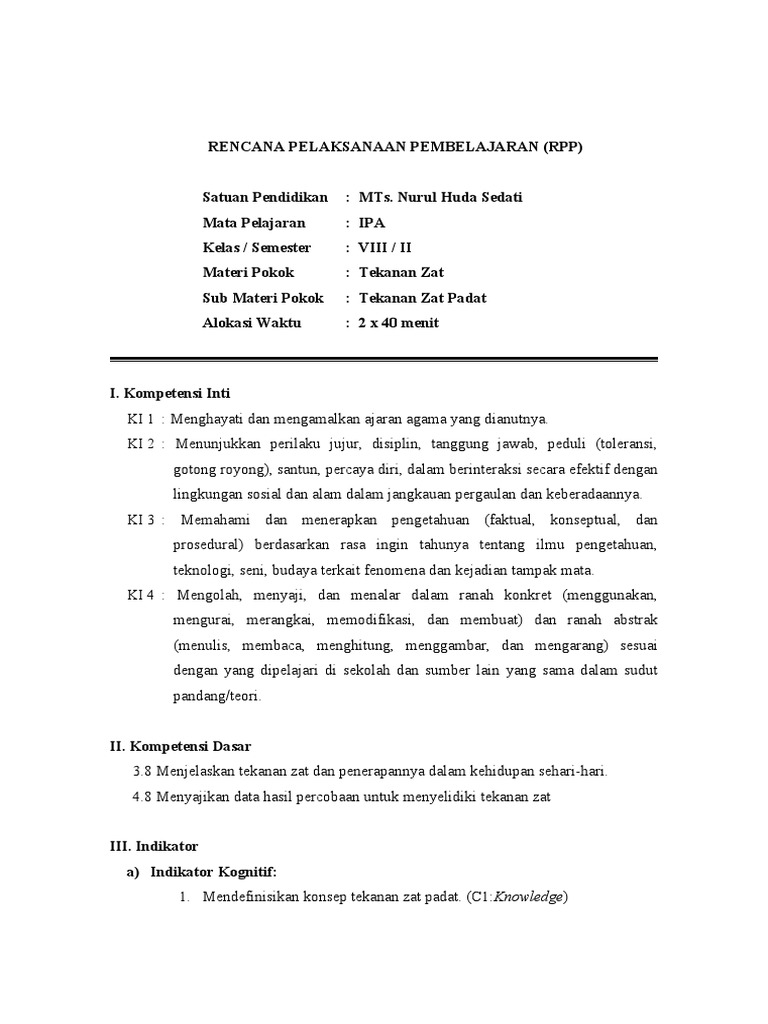 RPP Tekanan Zat Padat | PDF | Karier & Perkembangan | Sains & Matematika