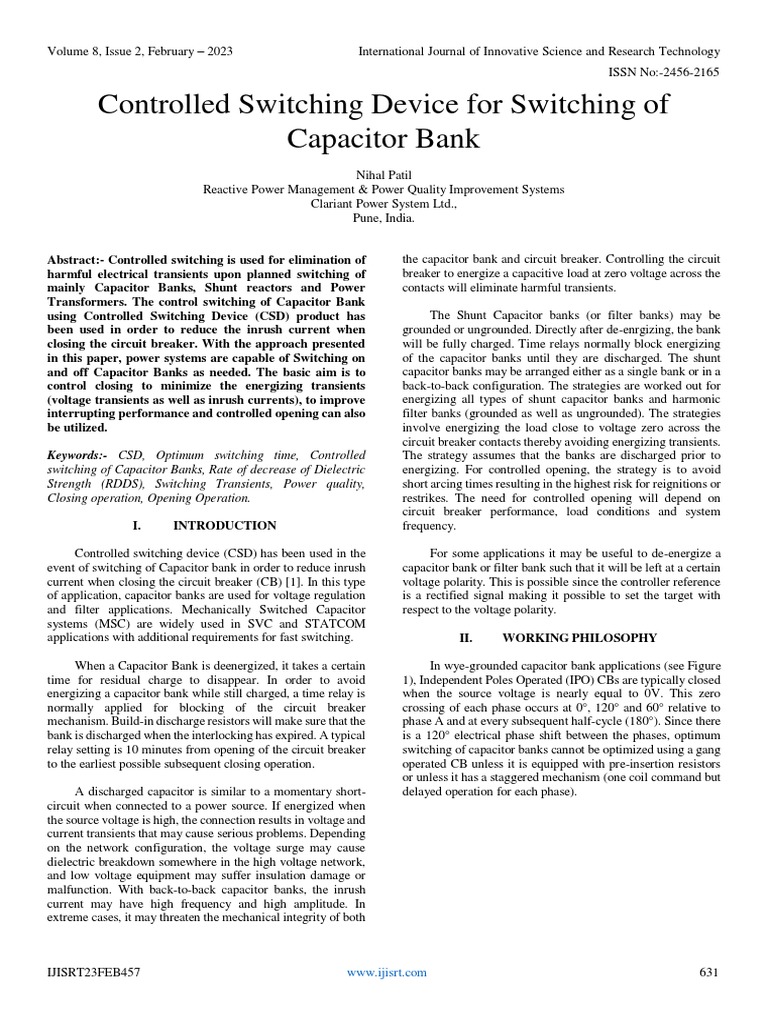 Controlled Switching Device For Switching of Capacitor Bank | PDF ...