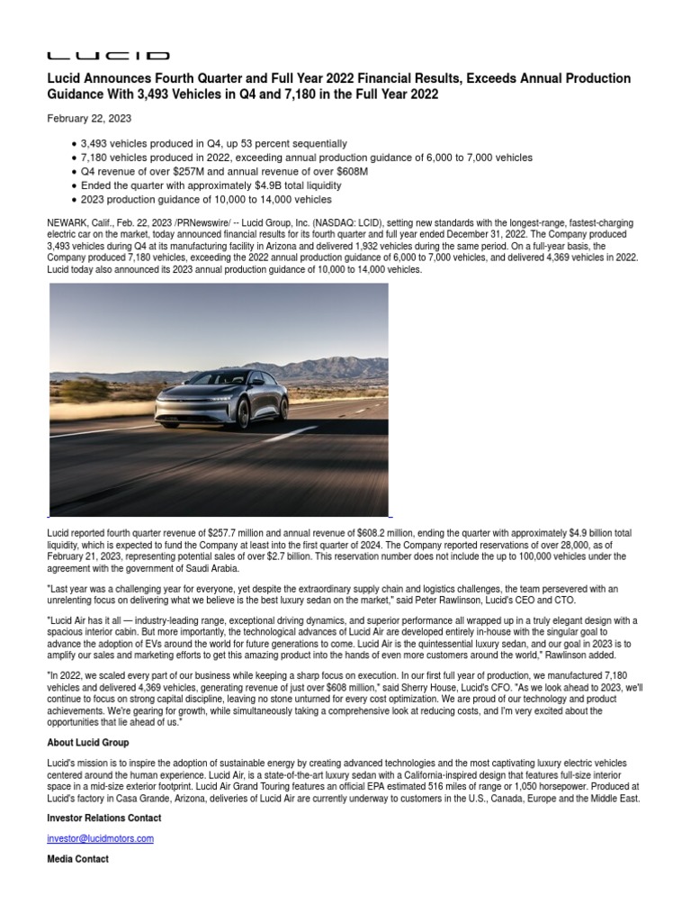 Lucid Fourth Quarter and Full Year 2022 Financial Results | PDF ...