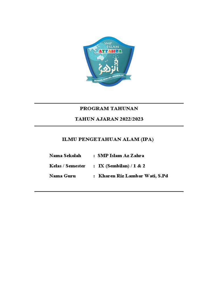 Program Tahunan Kelas 9 2022-2023 | PDF