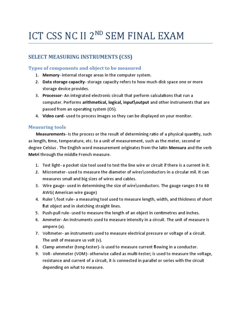 Ict CSS NC Ii 2ND Sem Final Exam | PDF | Electrical Engineering | Computer Science