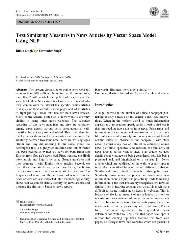 Text Similarity Measures in News Articles by Vector Space Model Using ...