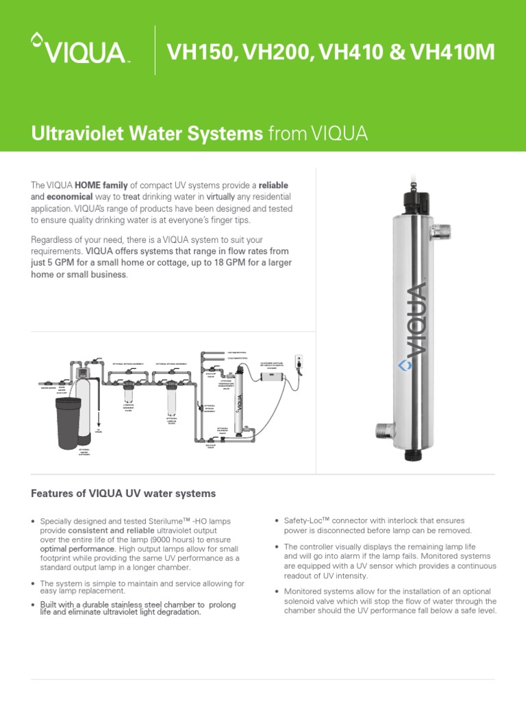 VIQUA VH410 UV System Spec Sheet | PDF | Ultraviolet | Water