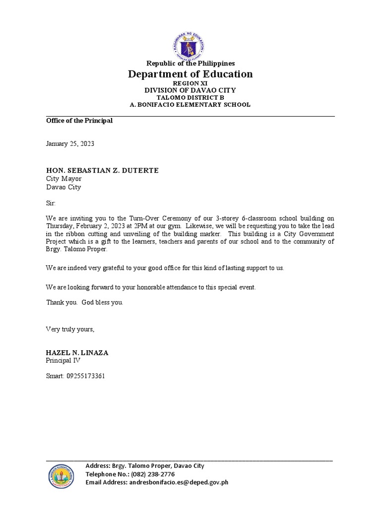 Invitation to the Turn-Over Ceremony of the Newly Constructed 3-Storey ...