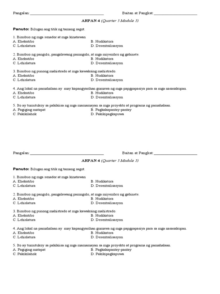 Arpan Q3 Module 5 Quiz | PDF