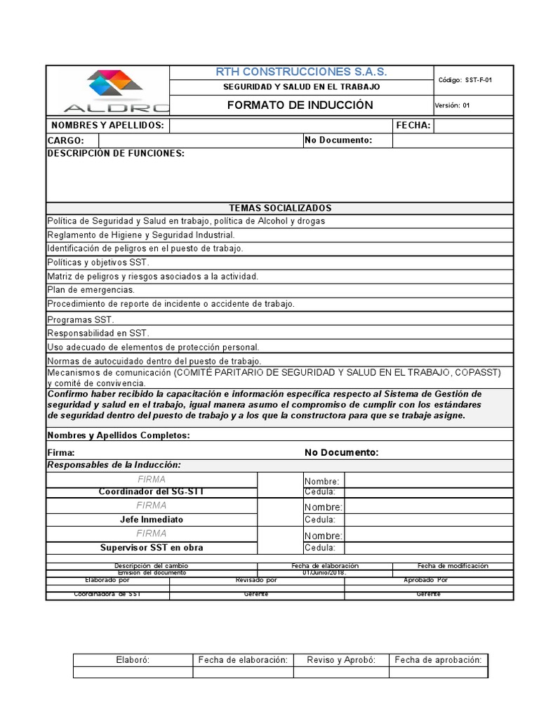 SST-F-01 Formato de Induccion | PDF