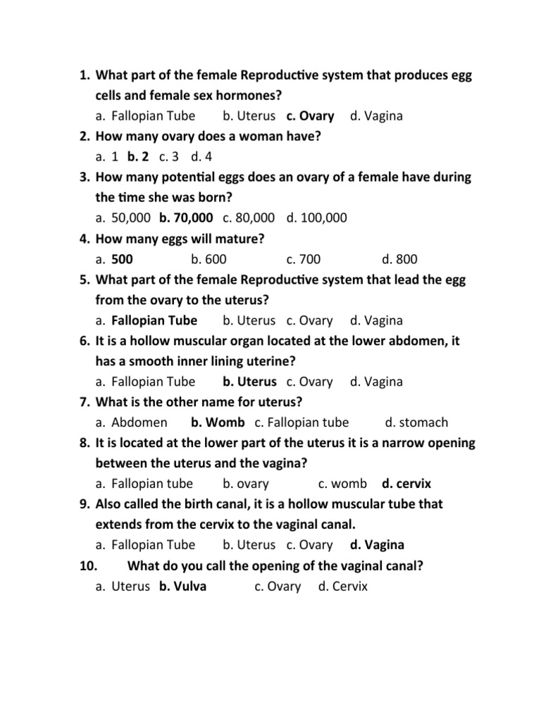 Female Reproductive System Quiz | PDF