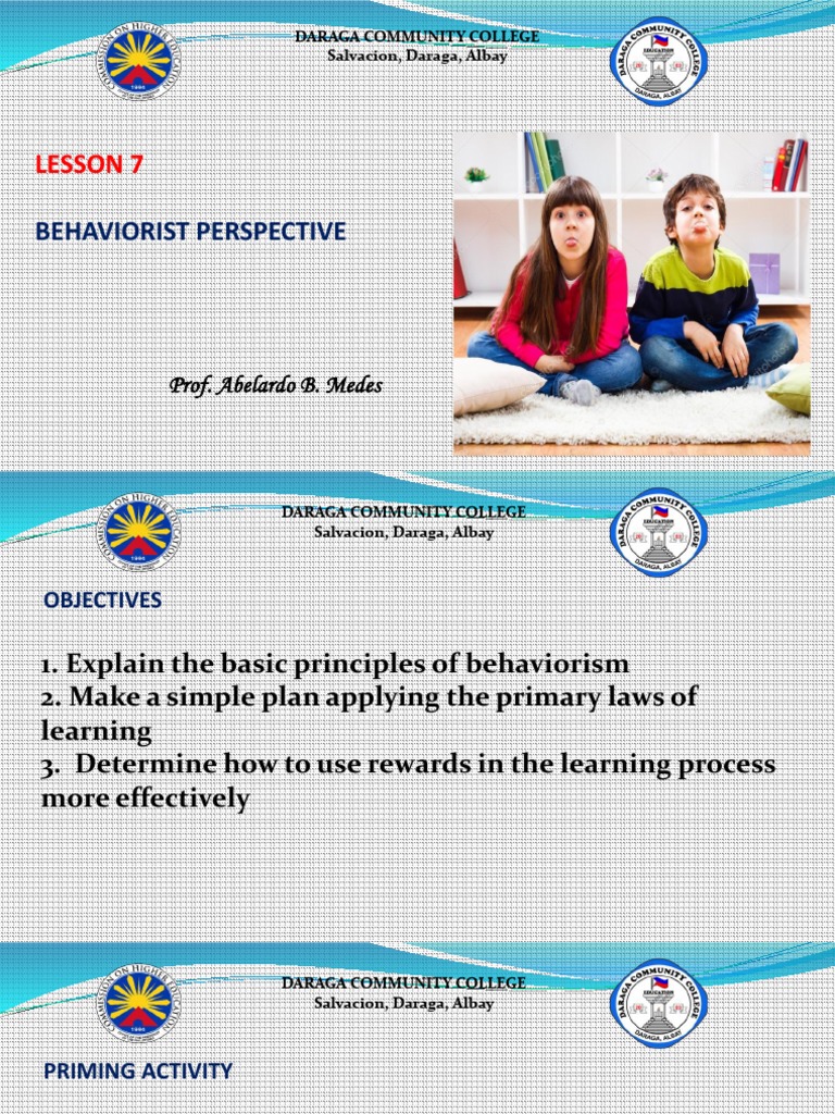 Lesson 7 Behaviorist Perspective Week 7 | PDF | Reinforcement | Classical Conditioning