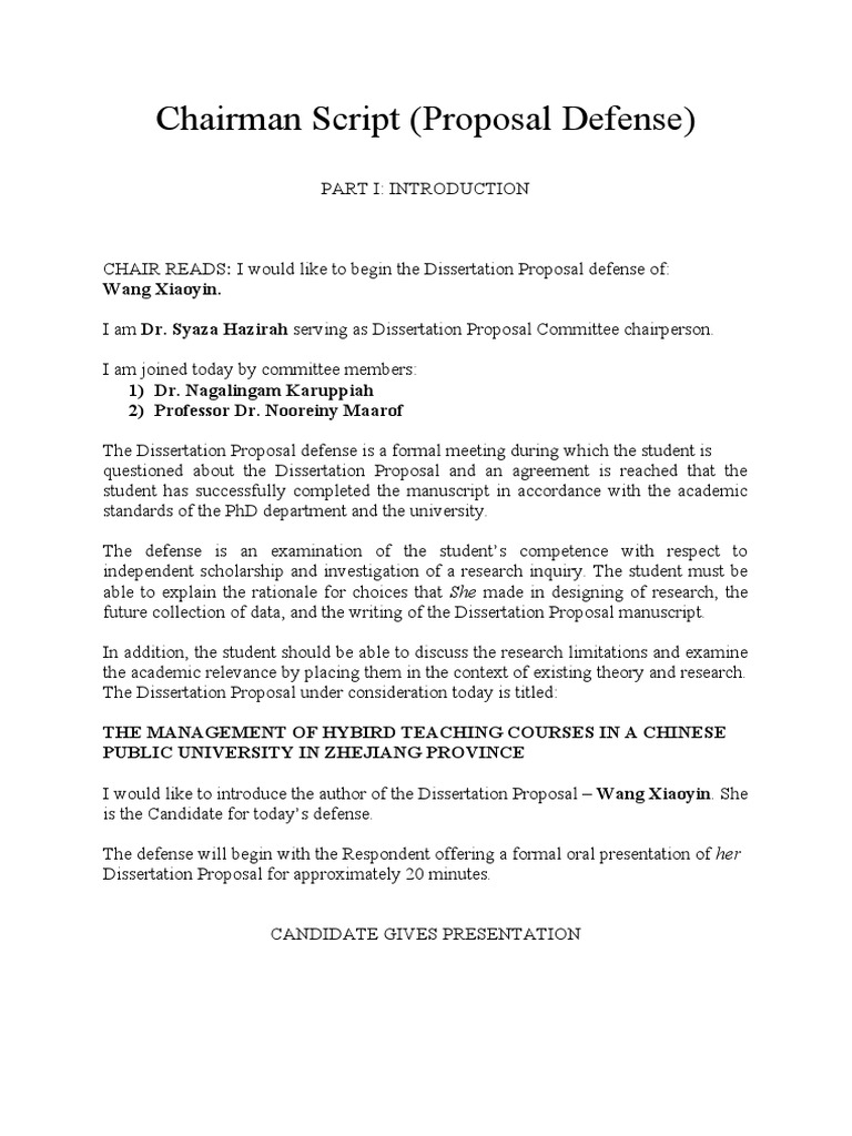 Chairman Script (Proposal Defense) | PDF