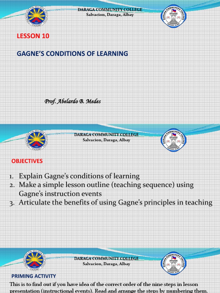 Lesson 10 Gagnes Conditions of Learning | Download Free PDF | Learning ...