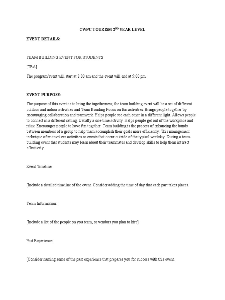 Team Building Event Proposal for Students | PDF