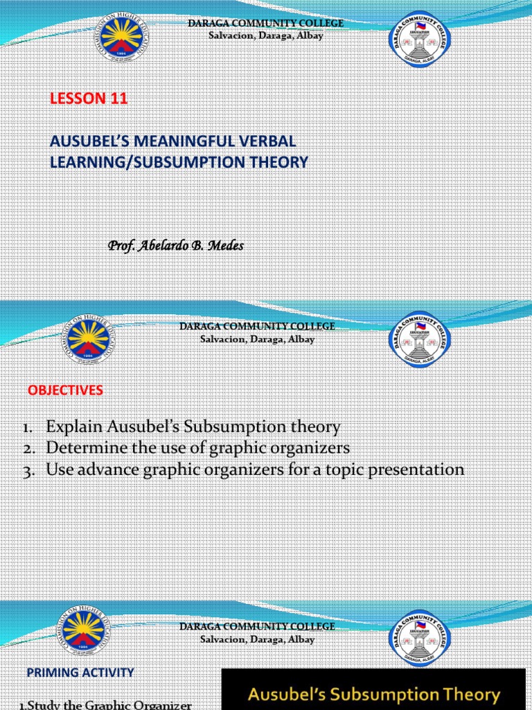 Lesson 11 Ausubels Meaningful Verbal Learning | PDF | Learning | Concept
