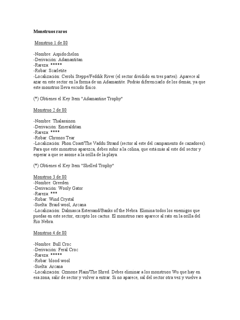 Guia Monstruos Raros FF12 PS2 | PDF