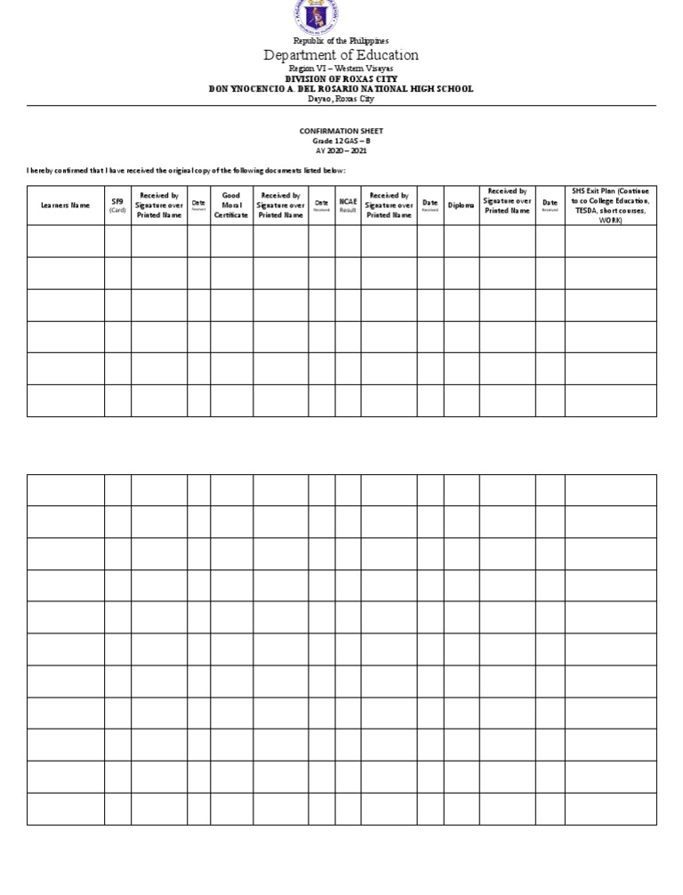 Confirmation Sheet | PDF