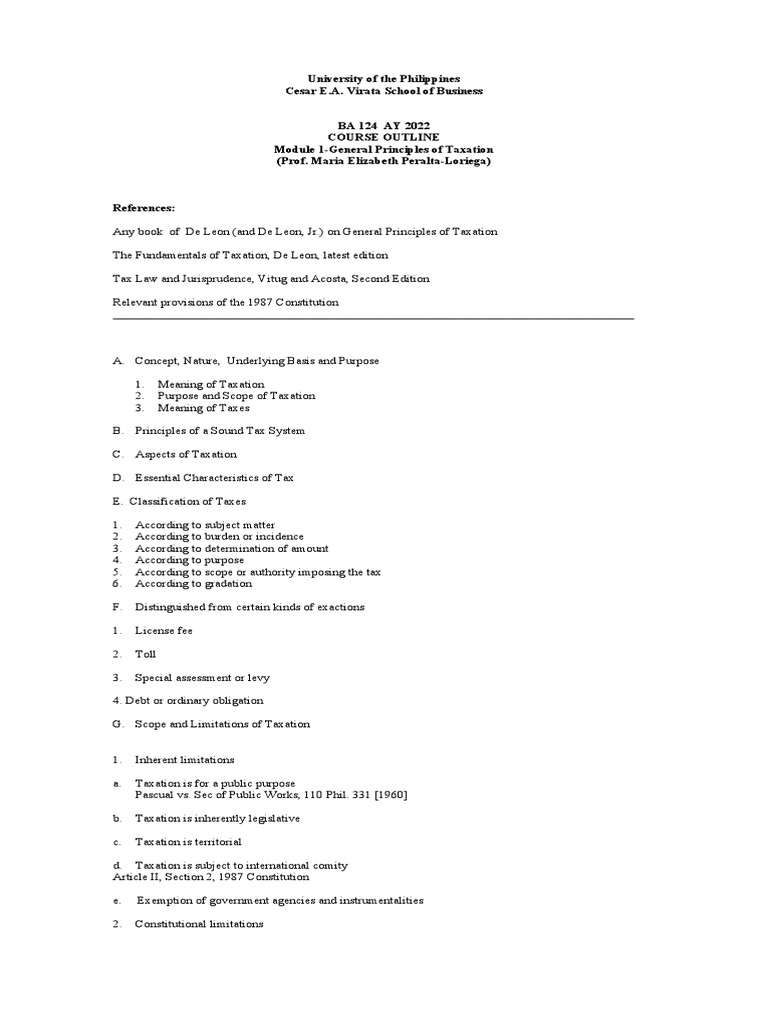BA 124 Module 1course Outline General Principles AY 2023 | PDF | Taxes ...