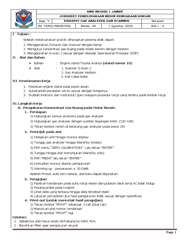 Panduan Penggunaan Gas Analyzer dan G-Scan | PDF | Teknologi & Rekayasa