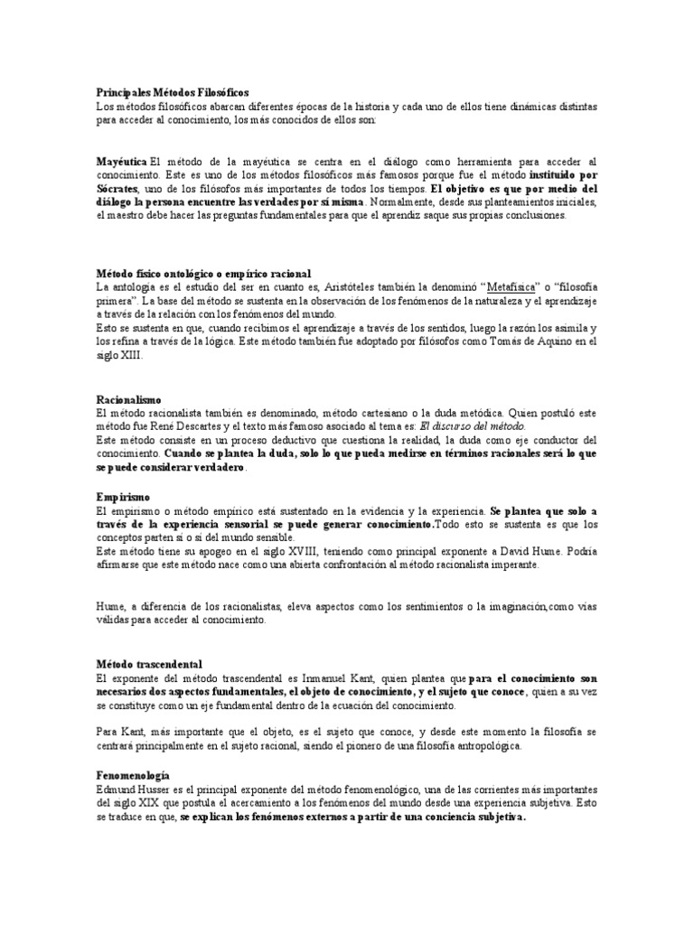 Principales Métodos Filosóficos | PDF | Conocimiento | Empirismo