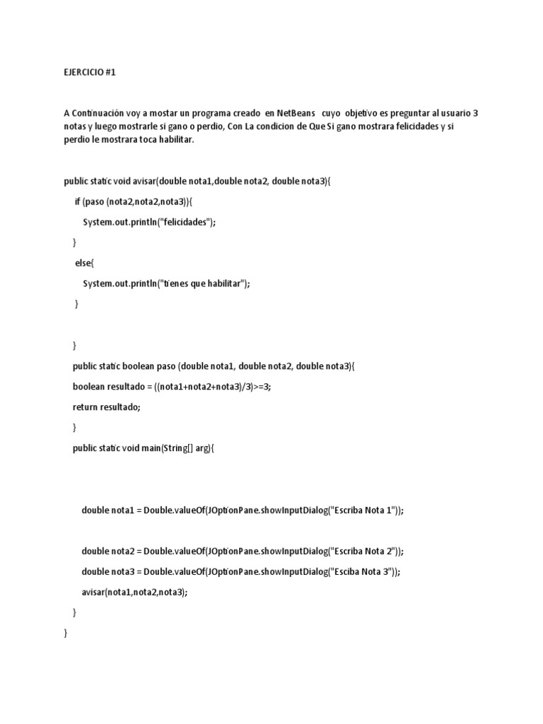 Programa en Java para Calcular Notas | PDF | Métodos y materiales de enseñanza