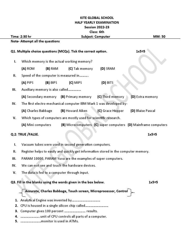 Class 6 Computer | Download Free PDF | Computer Memory | Random Access ...
