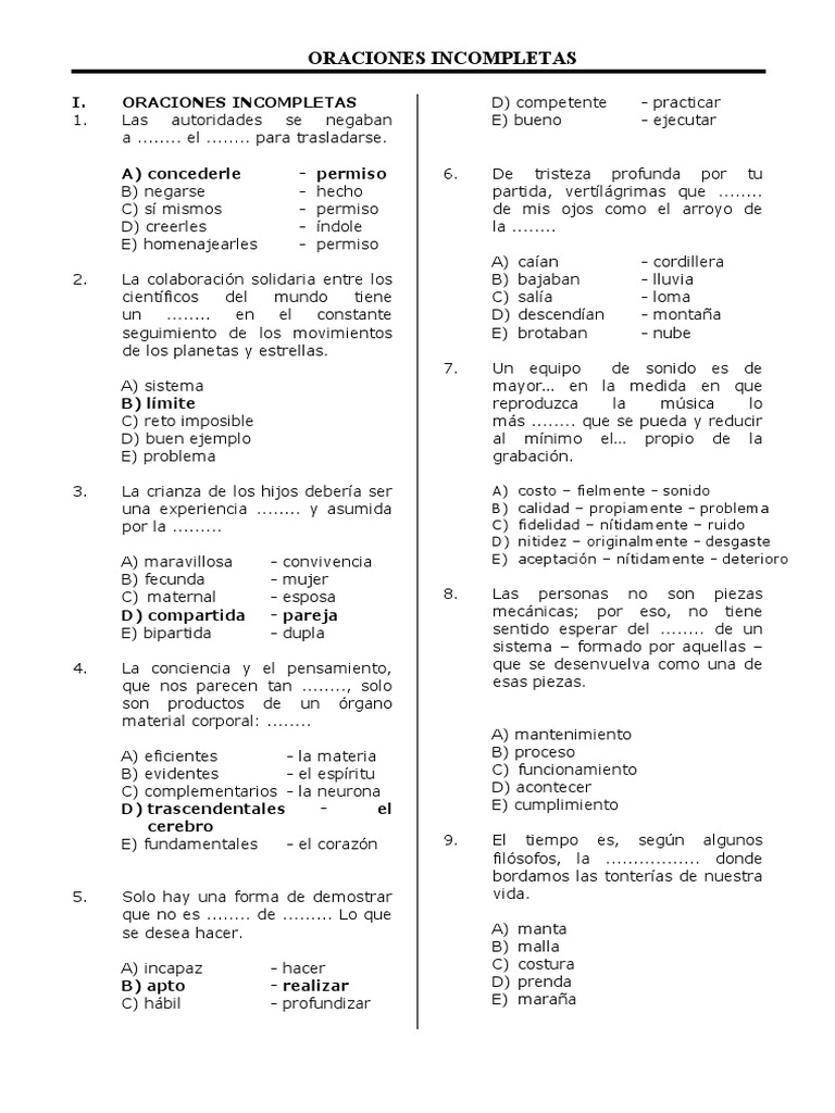 Completar Oraciones 1 | PDF