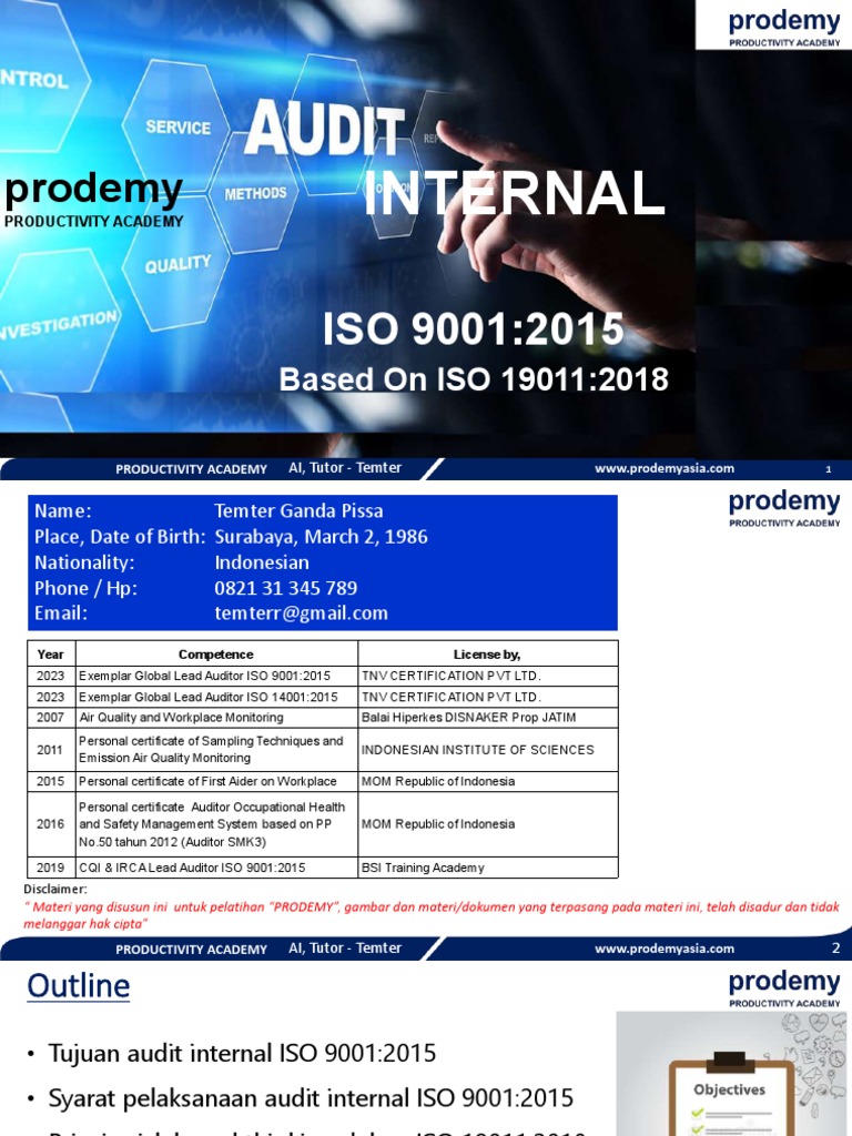 Audit Internal ISO 9001 2015 13022023 - Prodemy | PDF