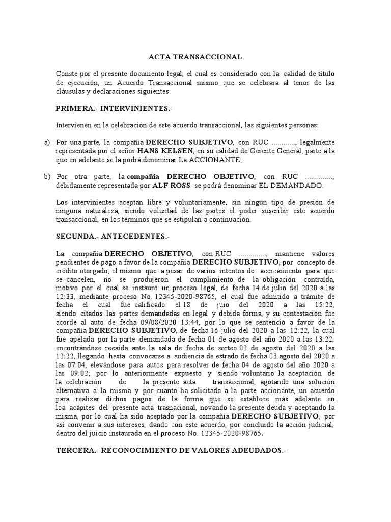 ACTA TRANSACCIONAL Compañia | PDF | Gobierno | Justicia