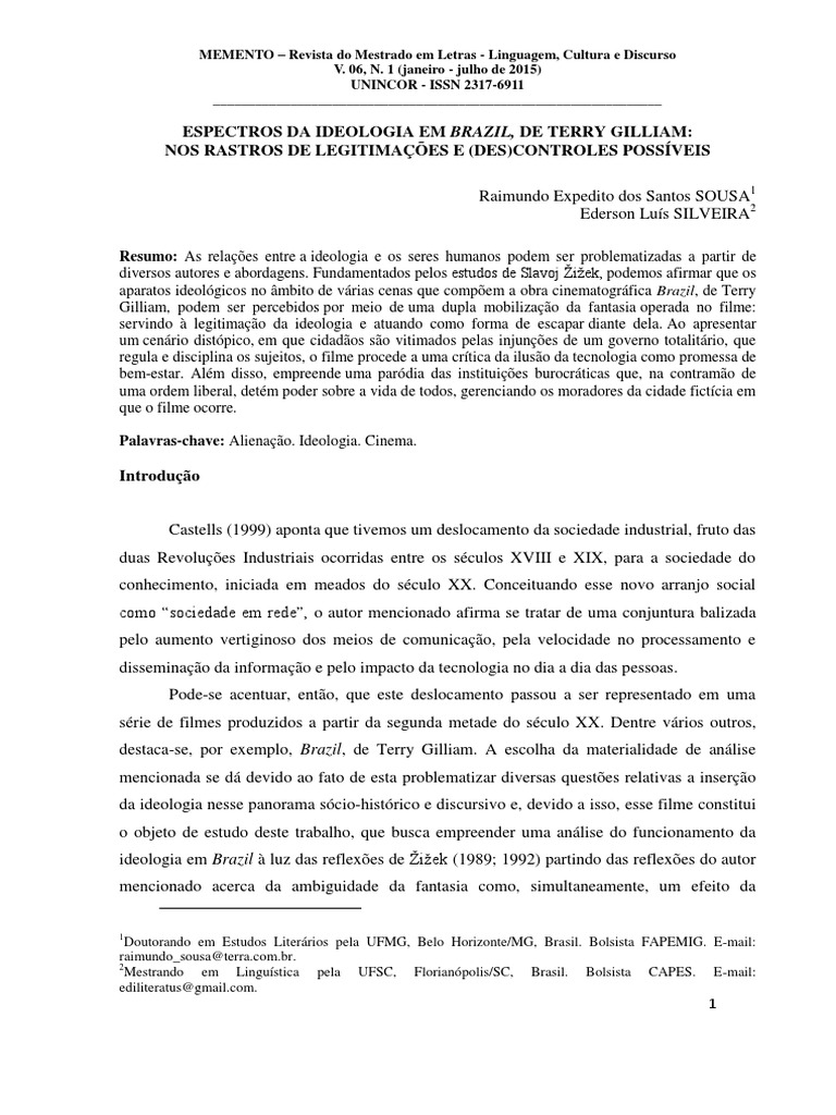 SOUSA, Raimundo E.S. Et Al. Espectros Da Ideologia em BraZil, de Terry ...