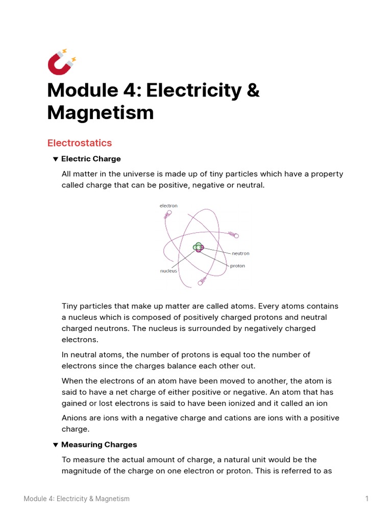 Module 4: Electricity & Magnetism | PDF | Magnetic Field | Electric Charge