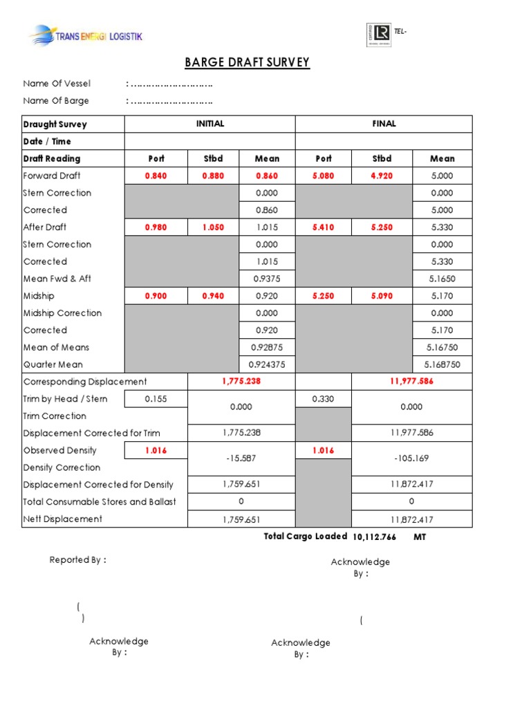 Draft Survey Disharge | PDF | Freight Transport | Ships