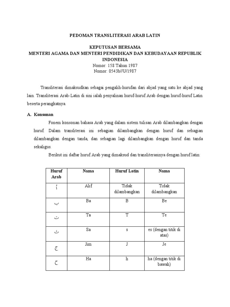 Pedoman Transliterasi Arab Latin | PDF