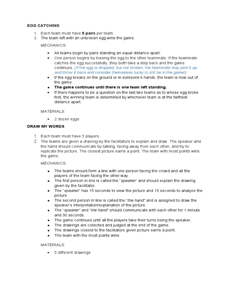 Fun Parlor Games for Team Building | PDF
