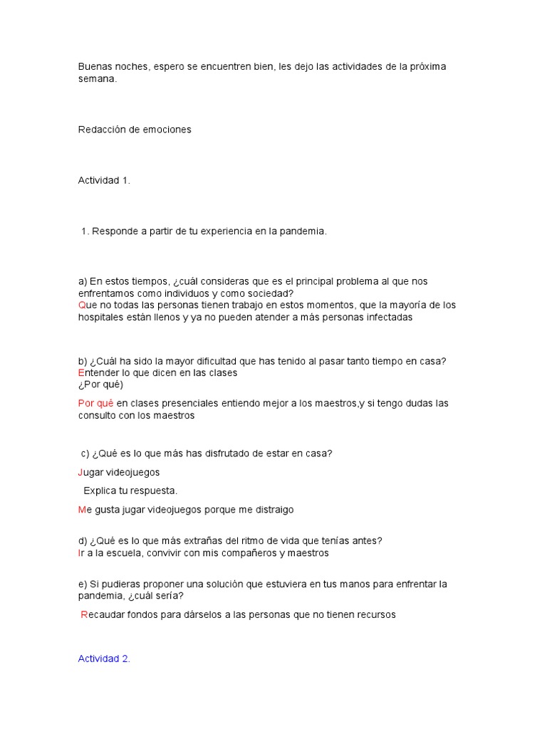 Emociones Español 1 A | PDF