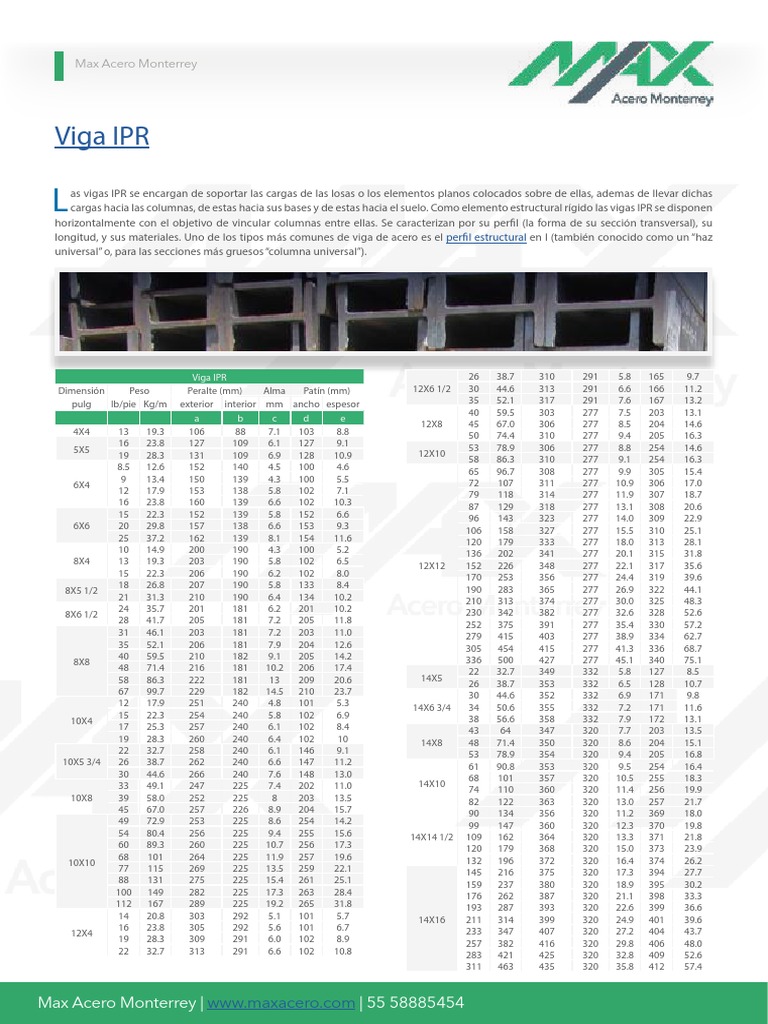 Ficha Tecnica Max Acero Viga IPR | PDF | Ingénierie des structures ...