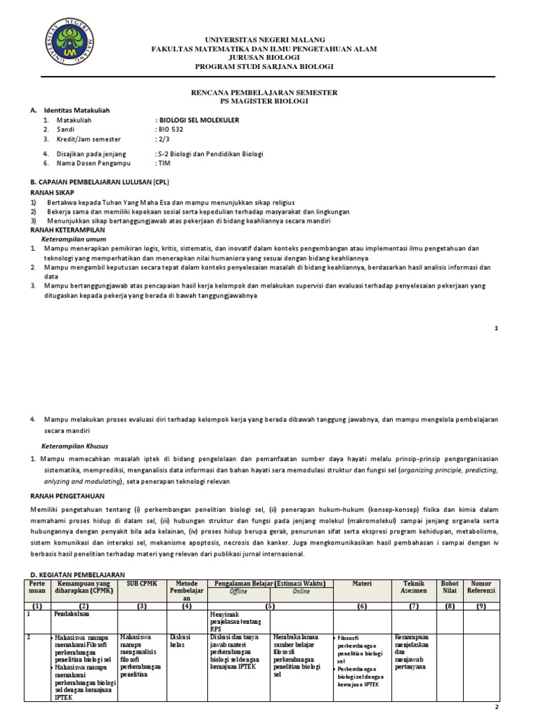 RPS Biologi Sel Molekuler | PDF | Sains & Matematika
