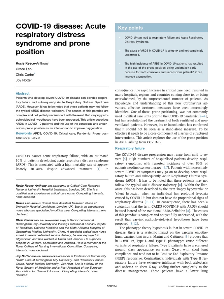 COVID-19 Disease - Acute Respiratory Distress Syndrome and Prone ...