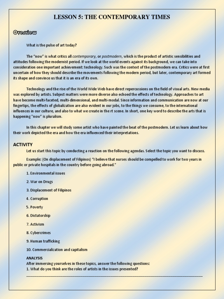 CH2 Lesson 5 The Contemporary Times | Download Free PDF | Postmodernism