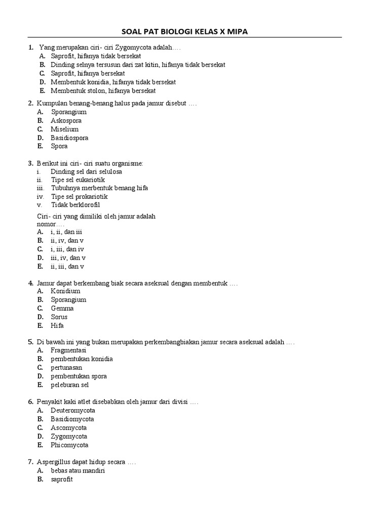 Soal Pat Biologi Kelas X Mipa | PDF