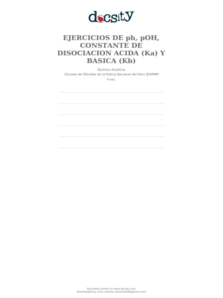 Docsity Ejercicios de PH Poh Constante de Disociacion Acida Ka y Basica ...