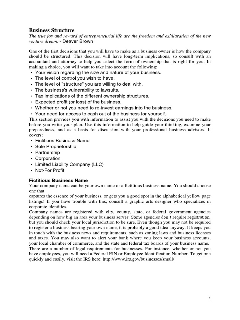 1-Business Structure | PDF | S Corporation | Partnership
