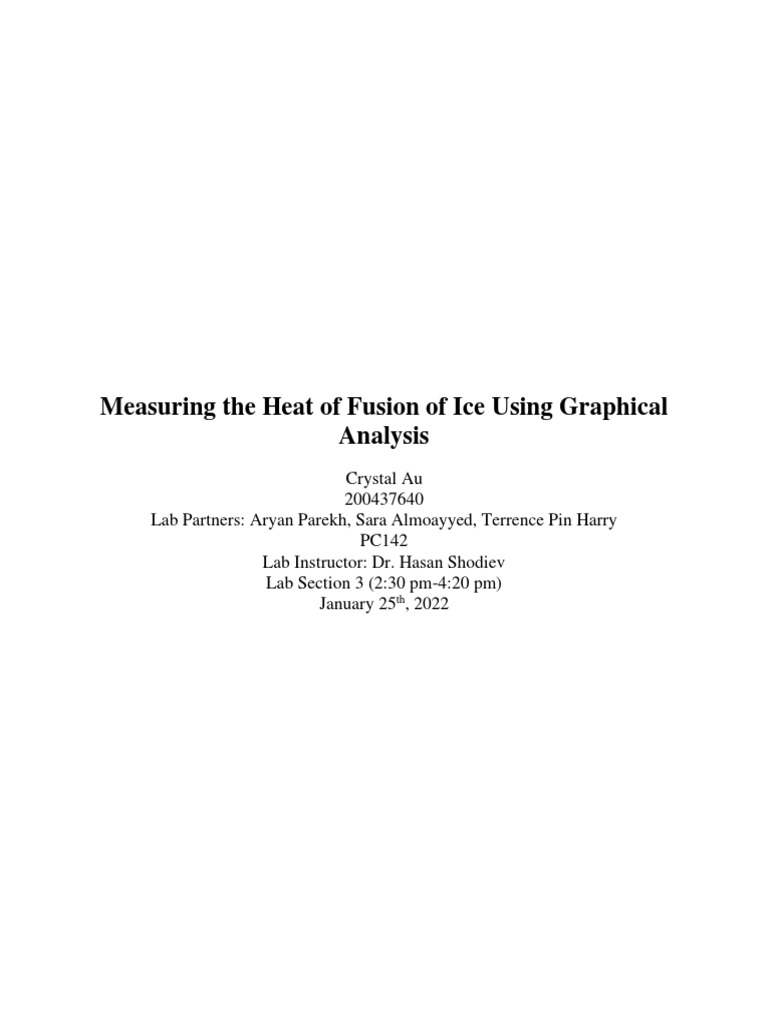 Heat of Fusion of Ice Lab Analysis | PDF | Heat | Experiment