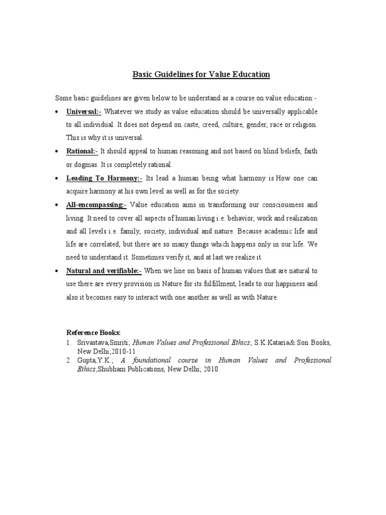 Universal Guidelines for Value Education | PDF