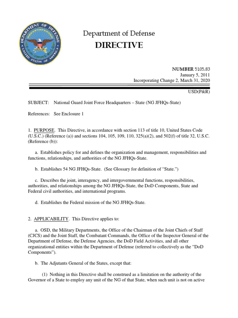 National Guard JFHQs-State Directive | PDF | United States Department ...