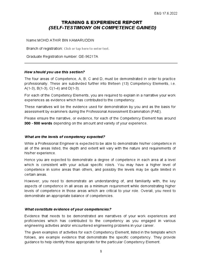 Training & Experience Report (Outcome-Based PAE) | Download Free PDF | Competence (Human ...