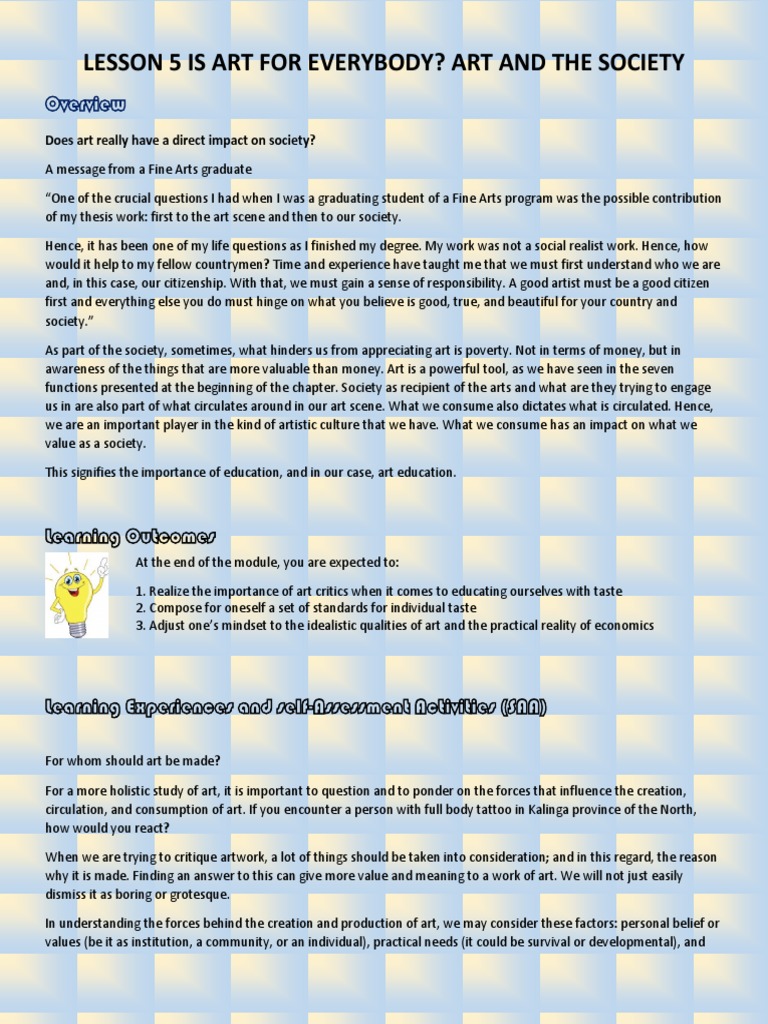Module 5 - Is Art For Everybody at and The Society | PDF | Knowledge ...