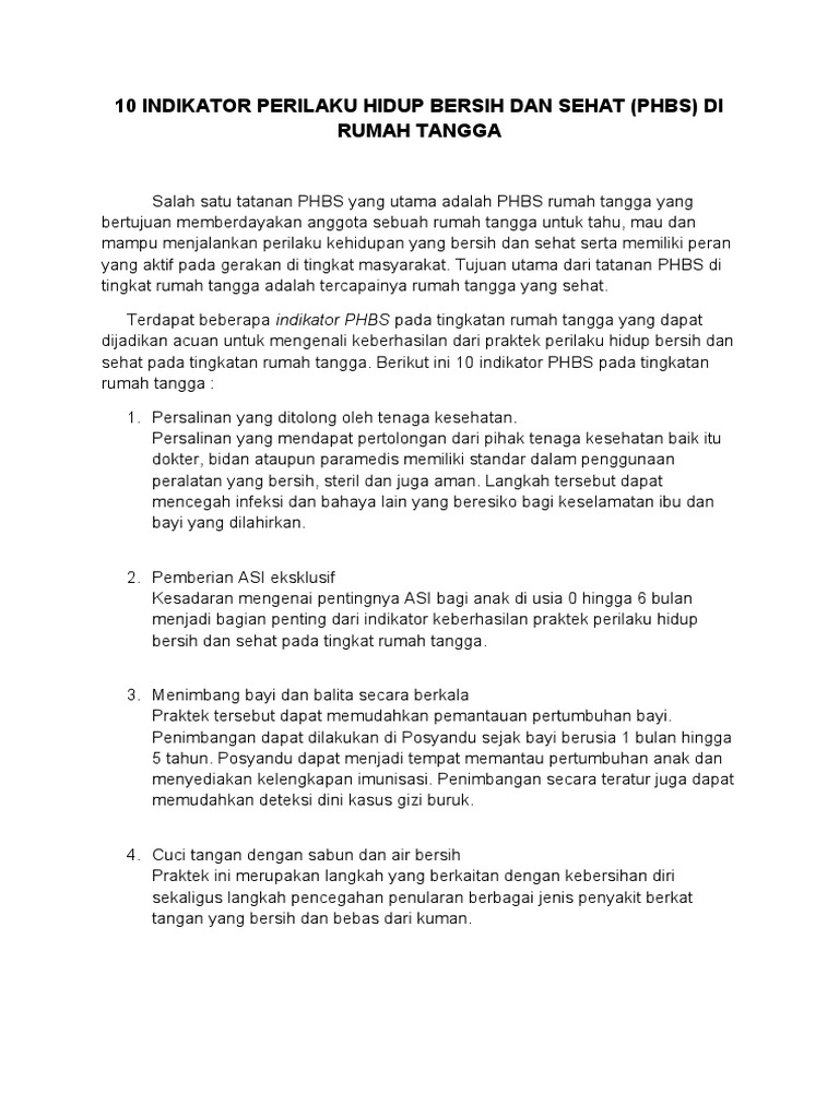 10 INDIKATOR PHBS DI RUMAH TANGGA | PDF