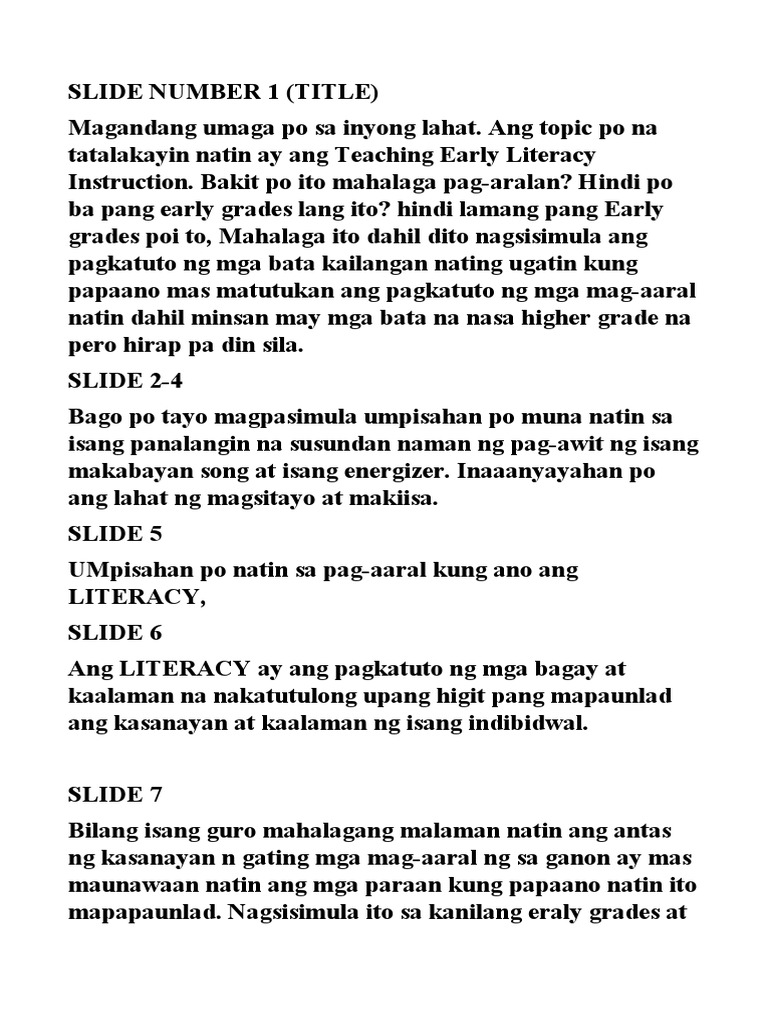 Script Teaching Early Language Literacy | PDF